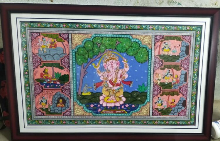 Sri Ganesh #1-Pattachitra Painting (36"x24") - International Indian ...