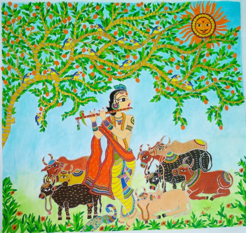 The Lord and The Life - Madhubani painting ( 25" × 23.5" - with frame ...
