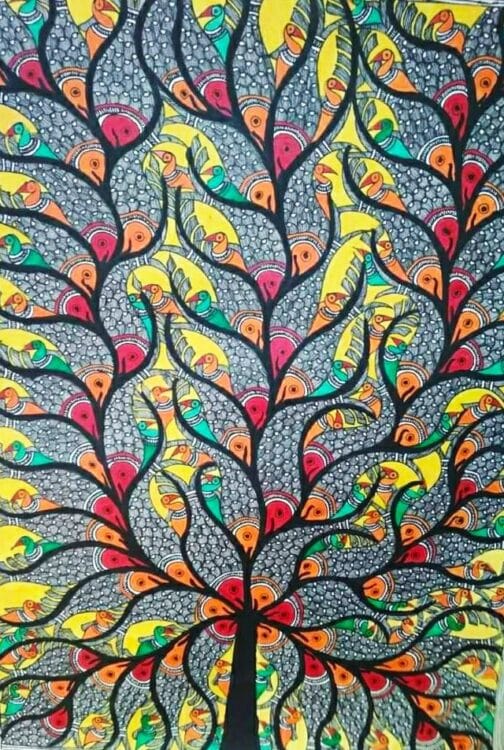 The tree - Madhubani painting (18" x 24") - International Indian Folk ...