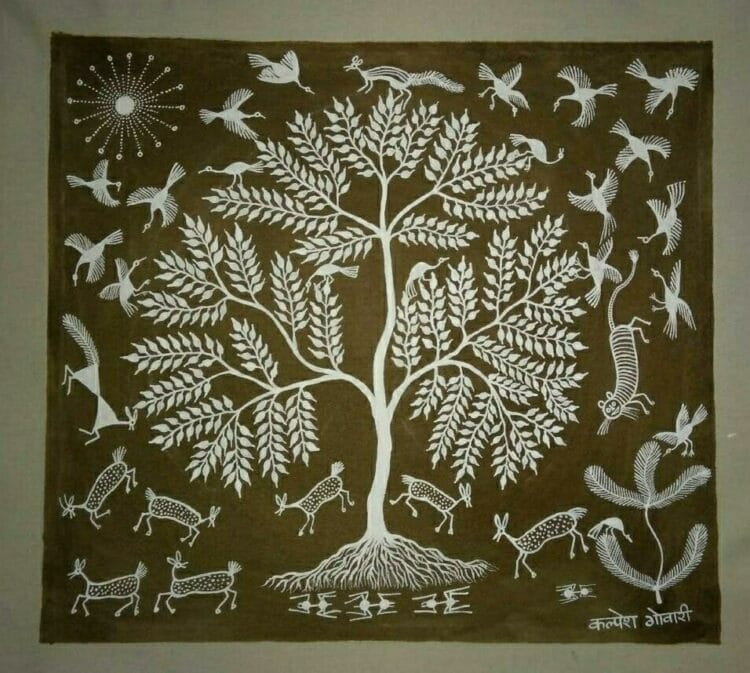 Wild Life - Warli painting (10" x 12") - International Indian Folk Art ...