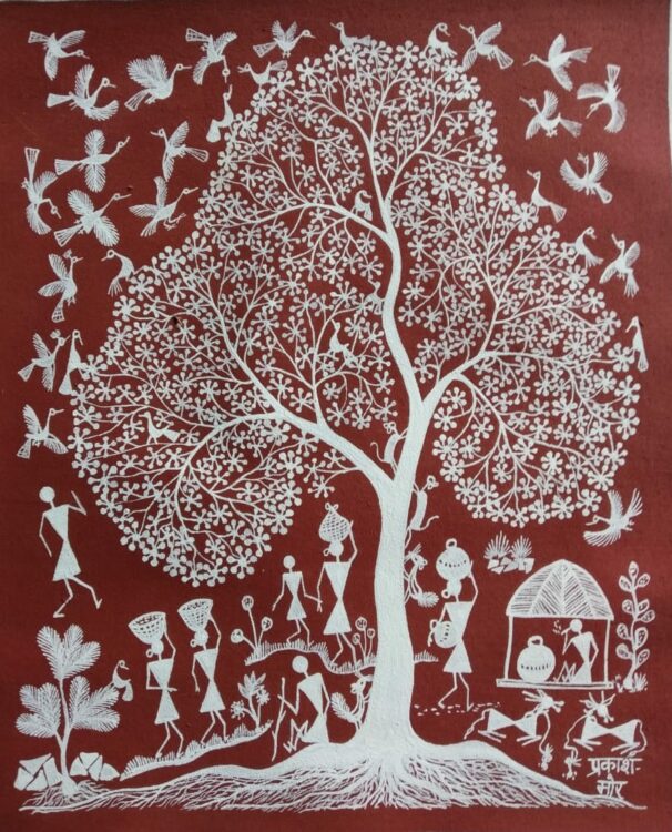 Tree of Life #2 - Warli painting (15" x 10") - International Indian ...