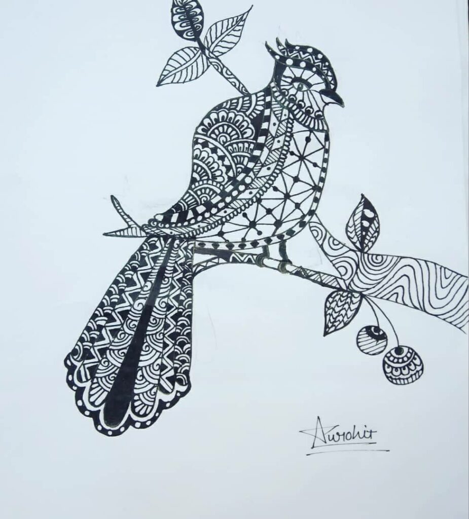 Bird - Mandala Art (21 x 30 cms) - International Indian Folk Art Gallery