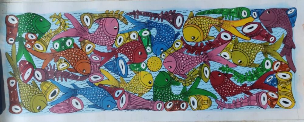 Fish Marriage #2 - Patua/Pattachitra painting (28" x 11 ...
