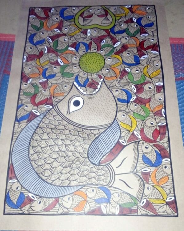 Fish Marriage #5 - Pattachitra painting (11" x 14") - International ...