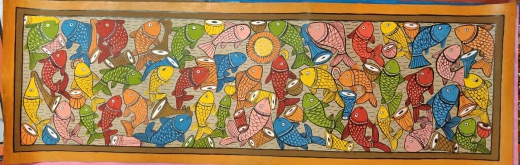 Fish marriage #2 - Patua/Pattachitra art (34" x 14") - International ...