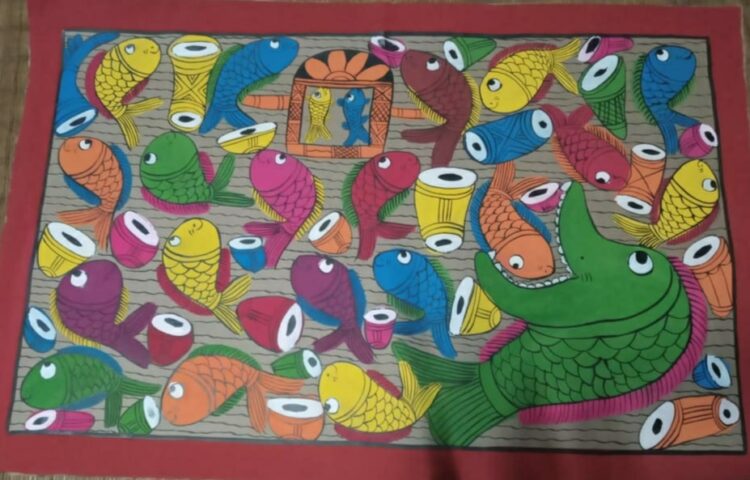 Fish Marriage #2 - Pattachitra painting (14" x 22") - International ...