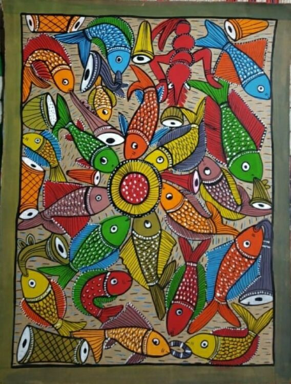 Fish Marriage #1 - Patua/Pattachitra painting (1 ft 2" x 11 ...