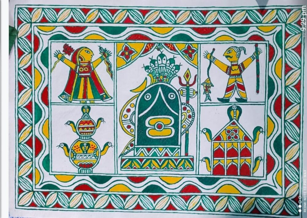 Shivling Puja, Manjusha Painting - Size (22 inch x 15 inch ...