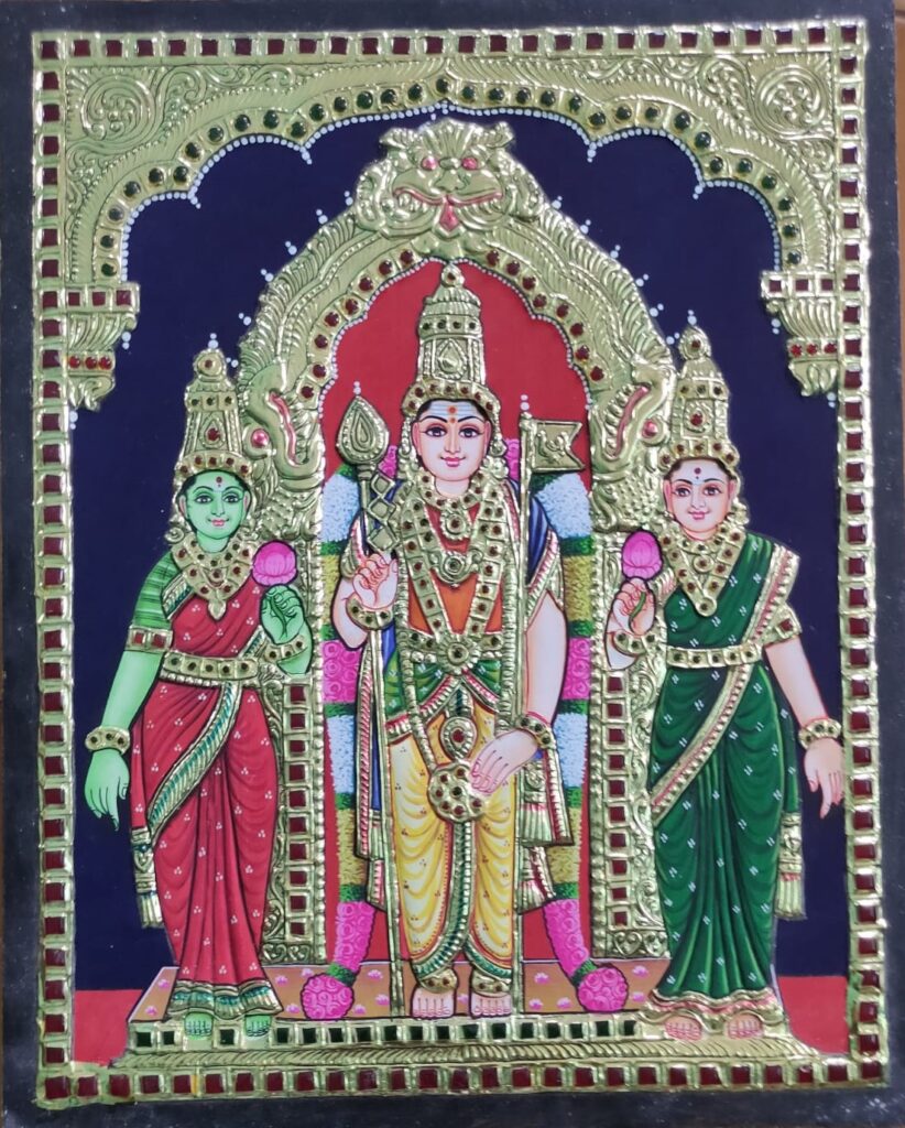 Murgan with Valli Deivanai #1 - Tanjore Painting (12" x 15 ...