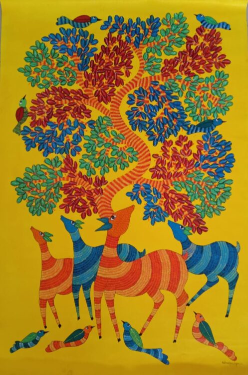 Tree of Life #2 - Gond Painting (24" x 36") - International Indian Folk ...