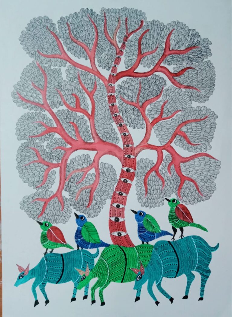 Tree of Life #2 - Gond Painting (14" x 20") - International Indian Folk ...