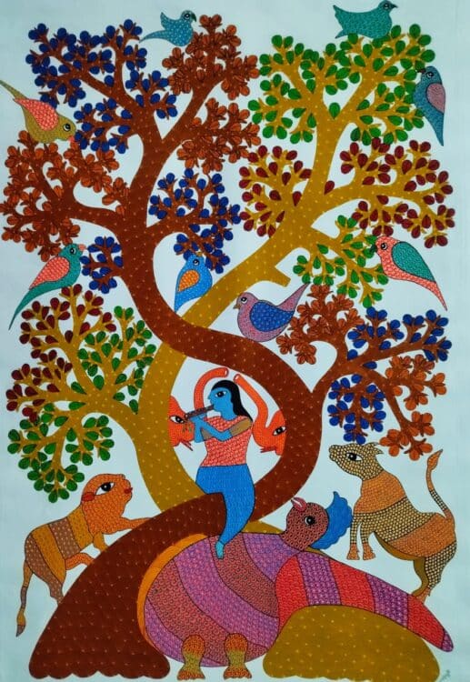 Gond Painting #6 (36" x 48") - International Indian Folk Art Gallery
