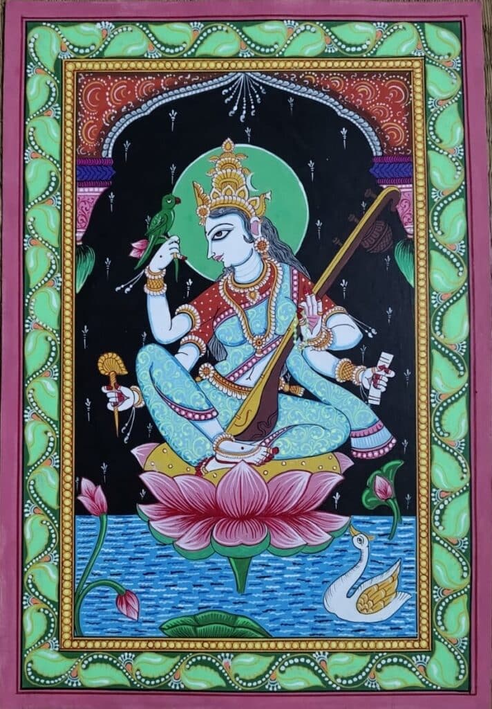 Maa Saraswathi - Pattachitra painting (12" x 18") - International ...