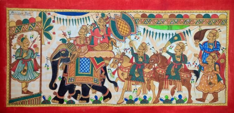 Royal Ride #6 - Phad painting (12" x 24") - International Indian Folk ...