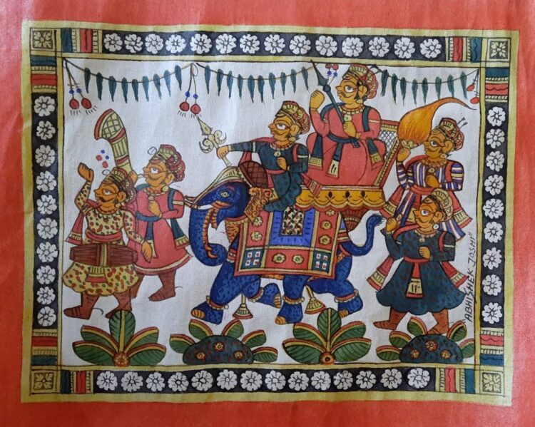 Royal Ride #8 - Phad painting (12" x 25") - International Indian Folk ...