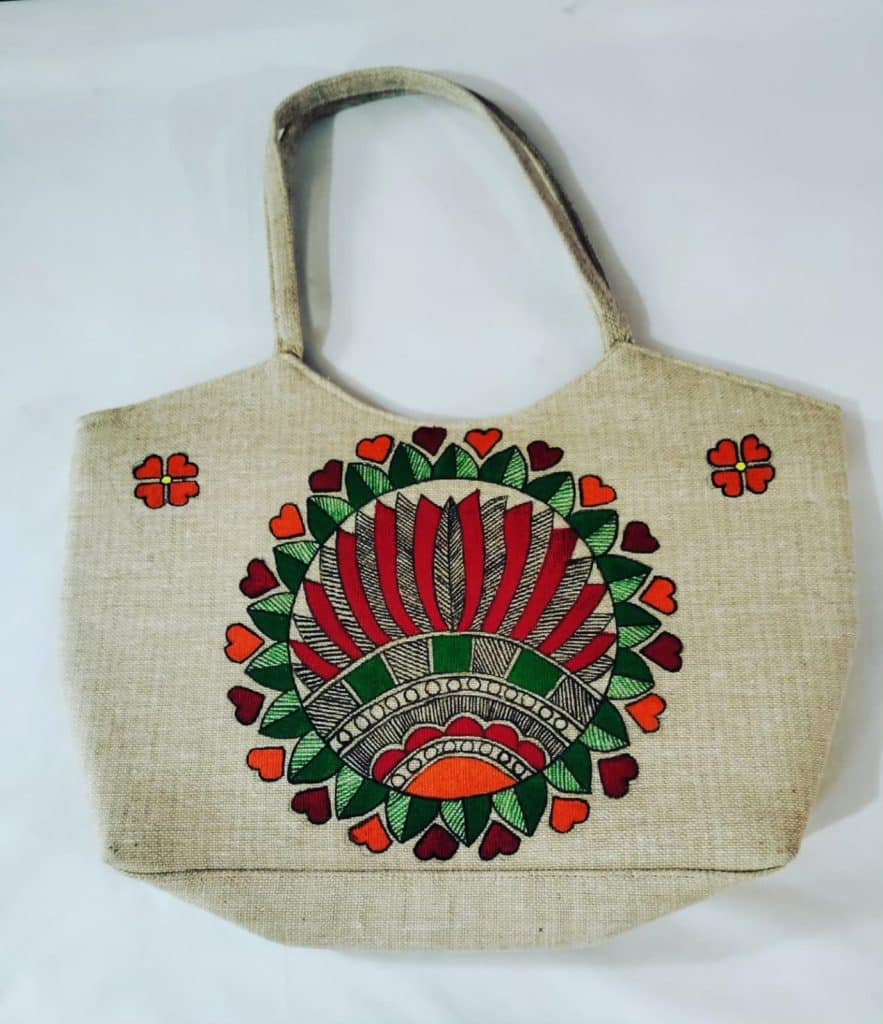 Jhola Bag #4 - Madhubani painting (9" x 11") - International Indian ...