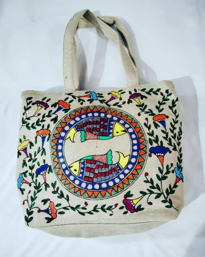 Jhola Bag #5 - Madhubani painting (9" x 15") - International Indian ...