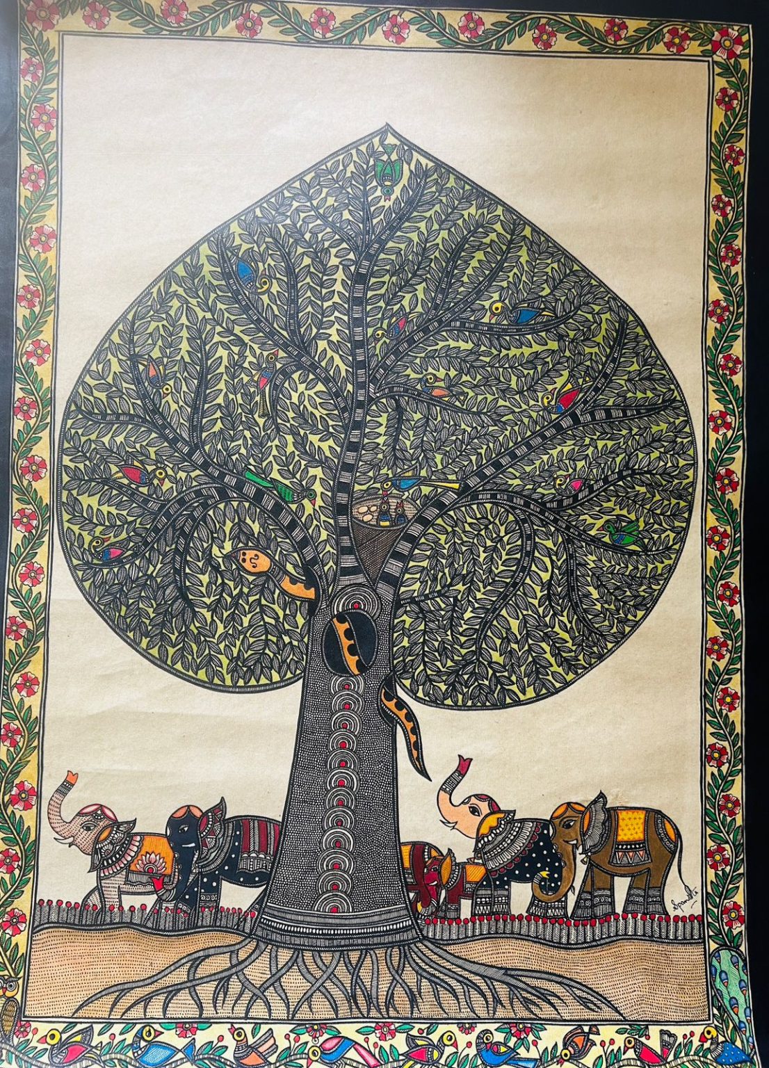 Tree of life - Madhubani Painting (22" x 30") - International Indian ...